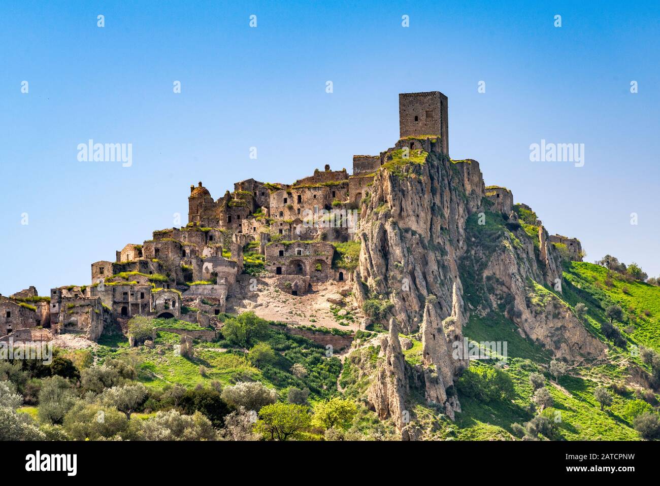 Medieval castle in ghost town of Craco, Basilicata, Italy Stock Photo ...