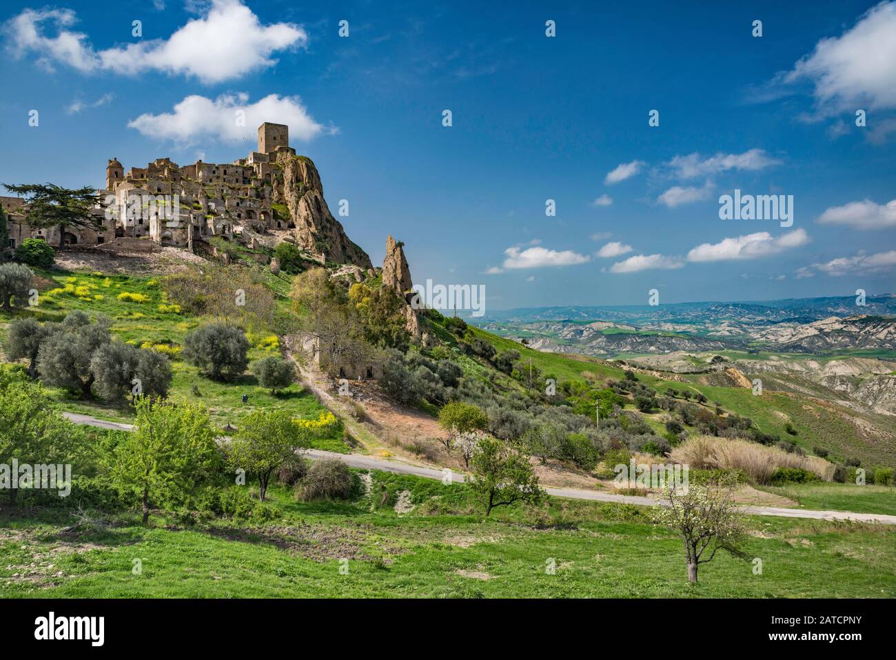 Medieval castle in ghost town of Craco, Basilicata, Italy Stock Photo ...