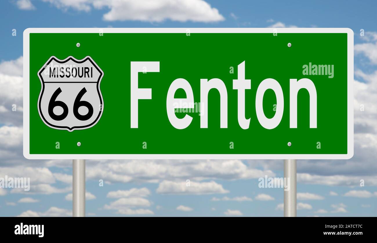 Rendering of a green 3d highway sign for Fenton Missouri on Route 66 ...