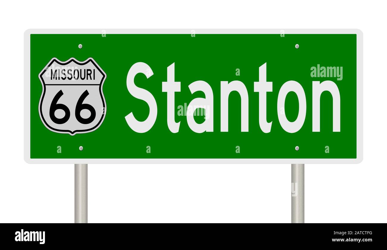 Rendering of a green 3d highway sign for Stanton Missouri on Route 66 ...