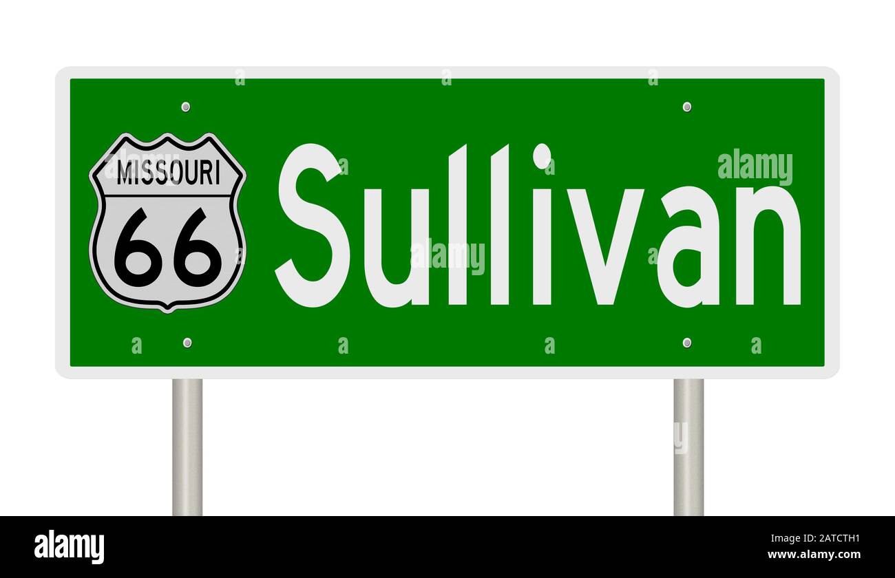 Rendering of a green 3d highway sign for Sullivan Missouri on Route 66 ...