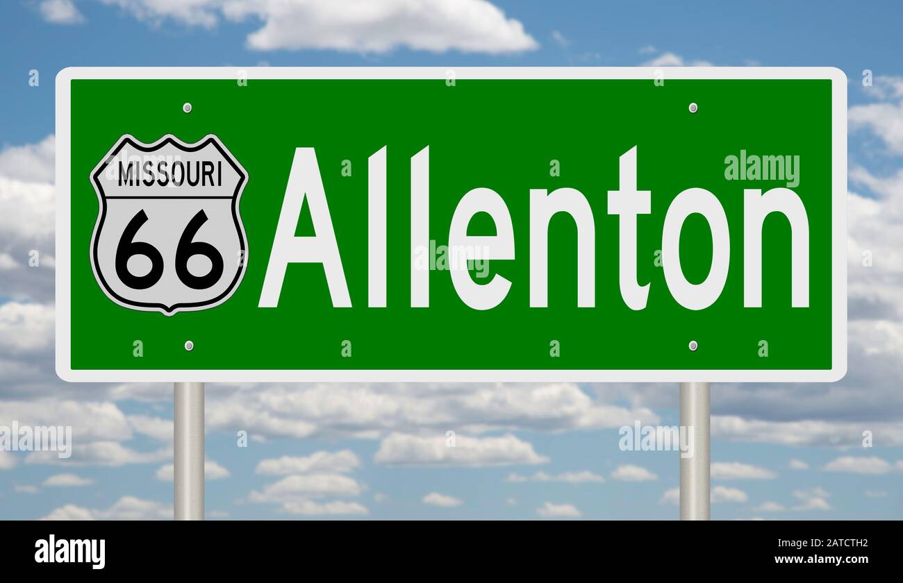 Rendering of a green 3d highway sign for Allenton Missouri on Route 66 ...