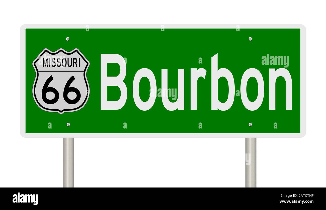 Rendering of a green 3d highway sign for Bourbon Missouri on Route 66 ...