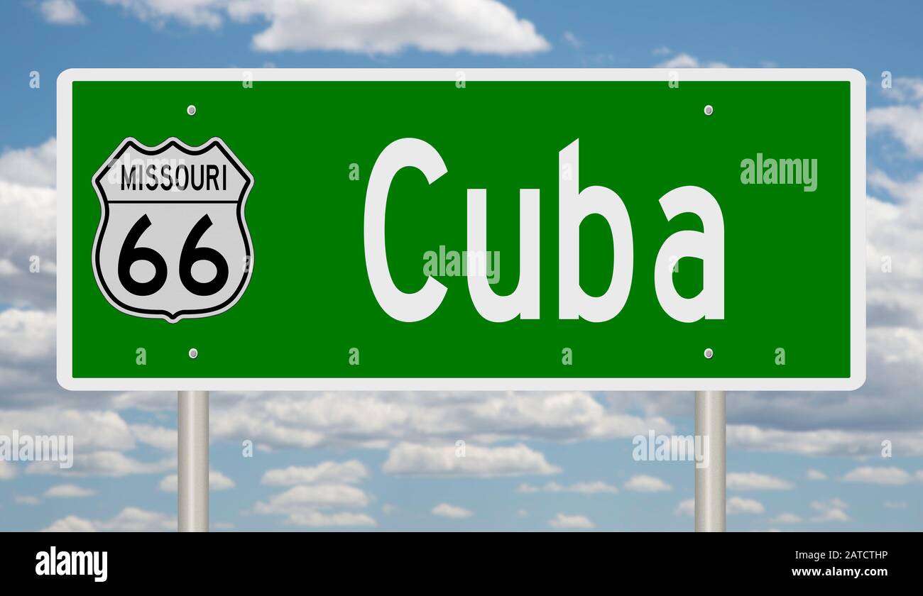 Rendering of a green 3d highway sign for Cuba Missouri on Route 66 ...