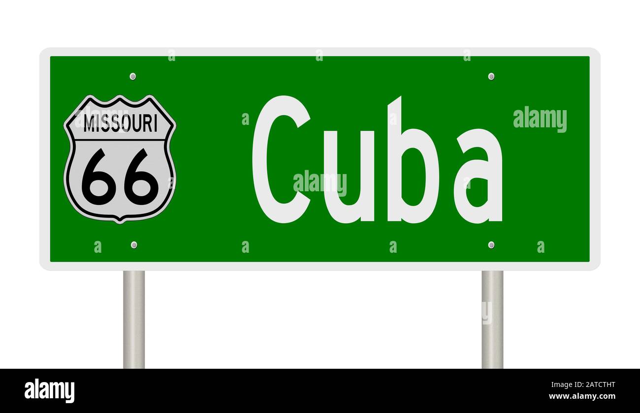 Rendering of a green 3d highway sign for Cuba Missouri on Route 66 ...