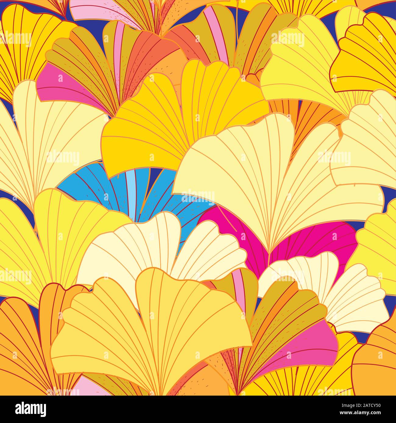 Seamless beautiful vector pattern of yellow gingko leaves. A template ...