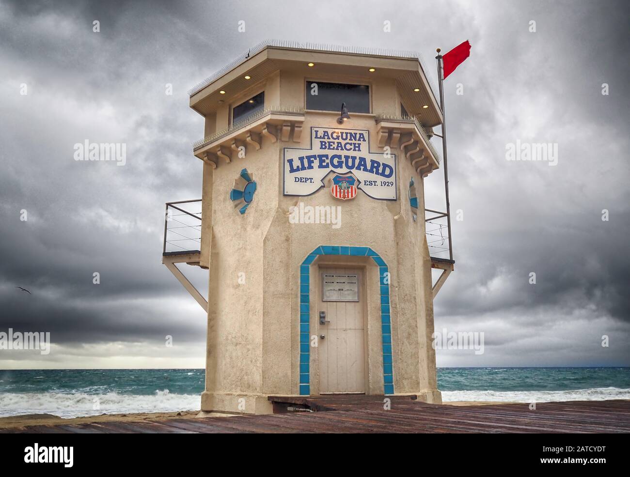 Low angle shot of the lifeguard house at Main Beach Park Laguna USA ...