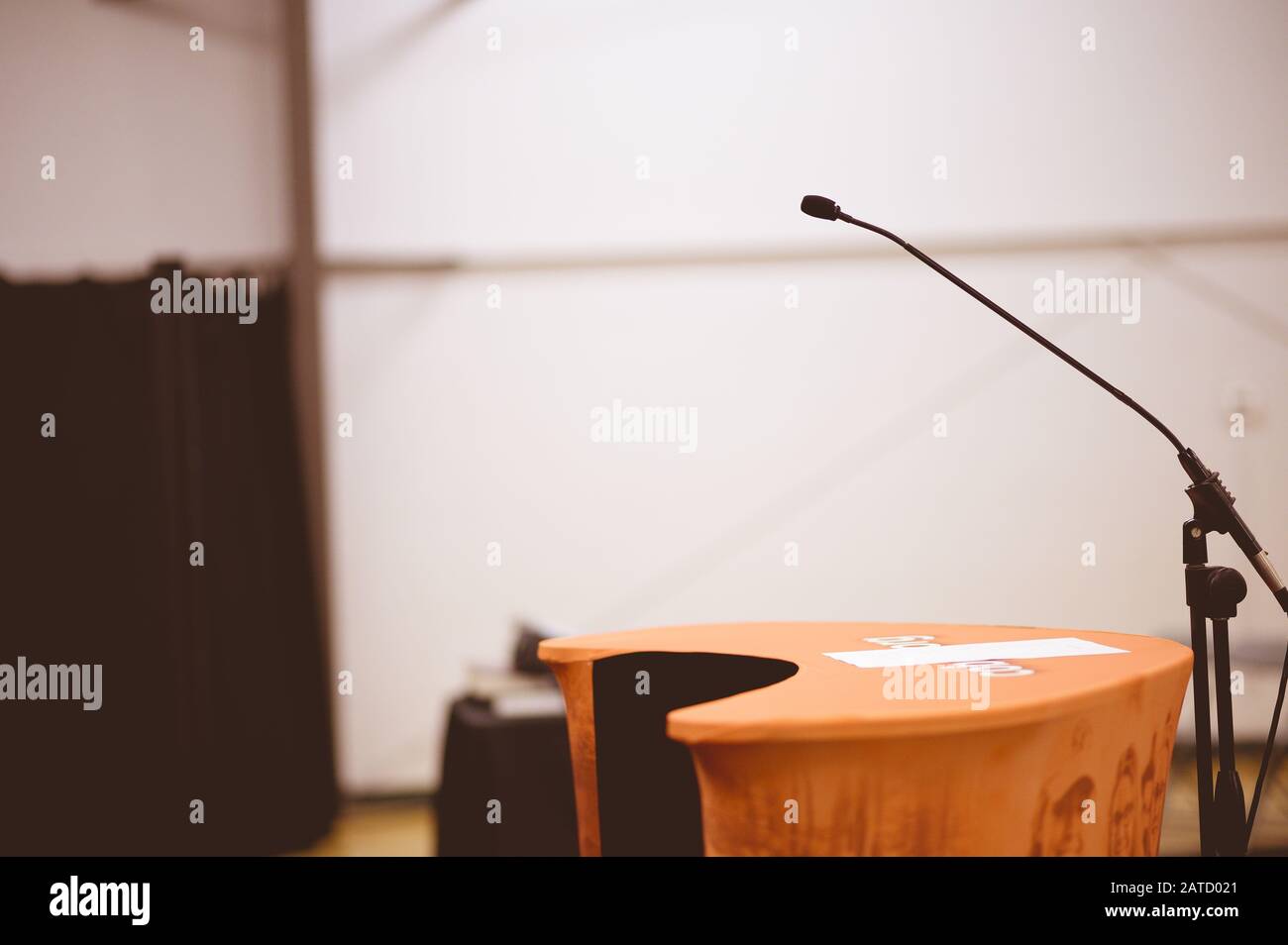 Microphone near the table for presentations and speeches Stock Photo ...