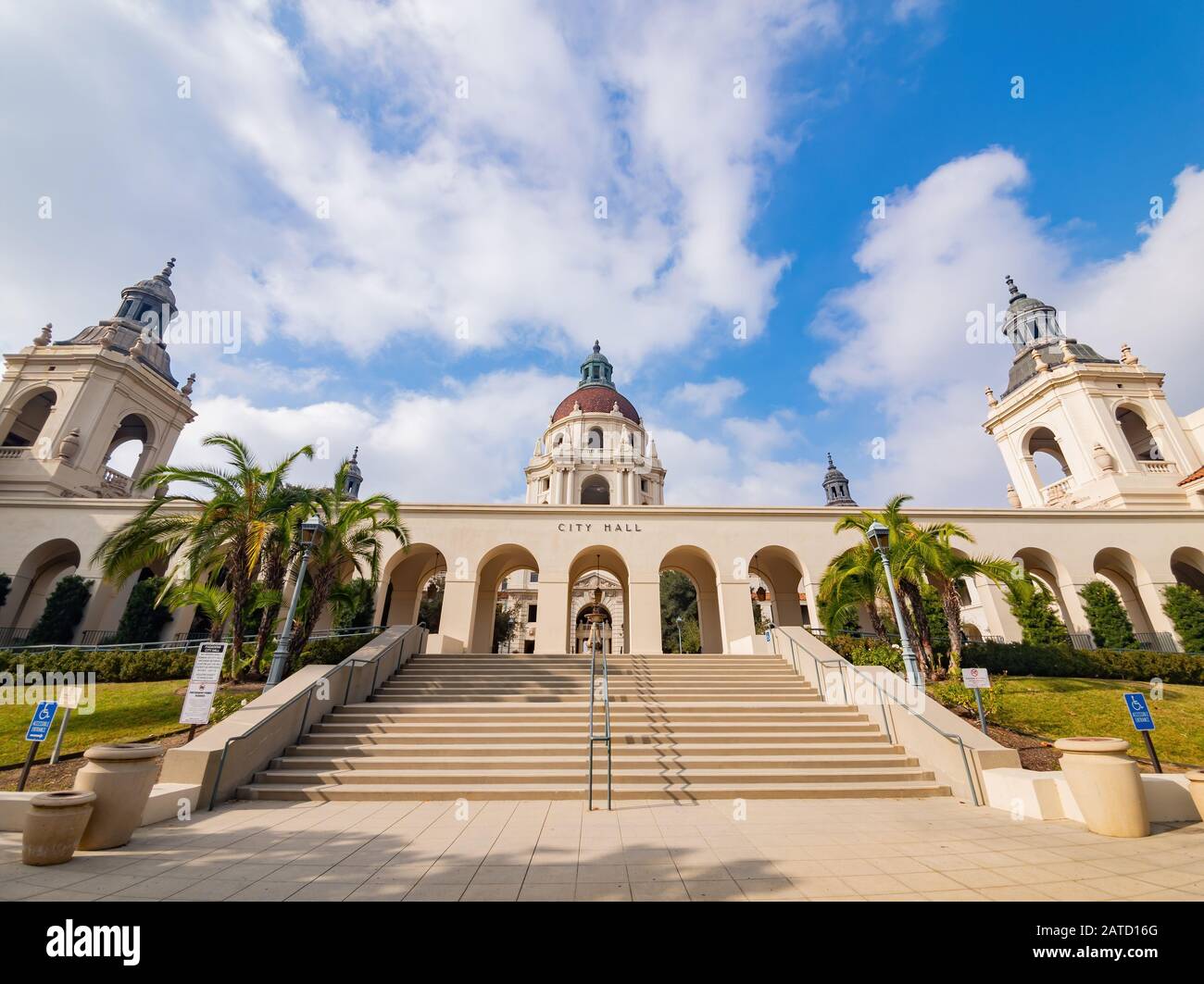 Exterior view of the famous Pasadena City Hall at Pasadena, California ...