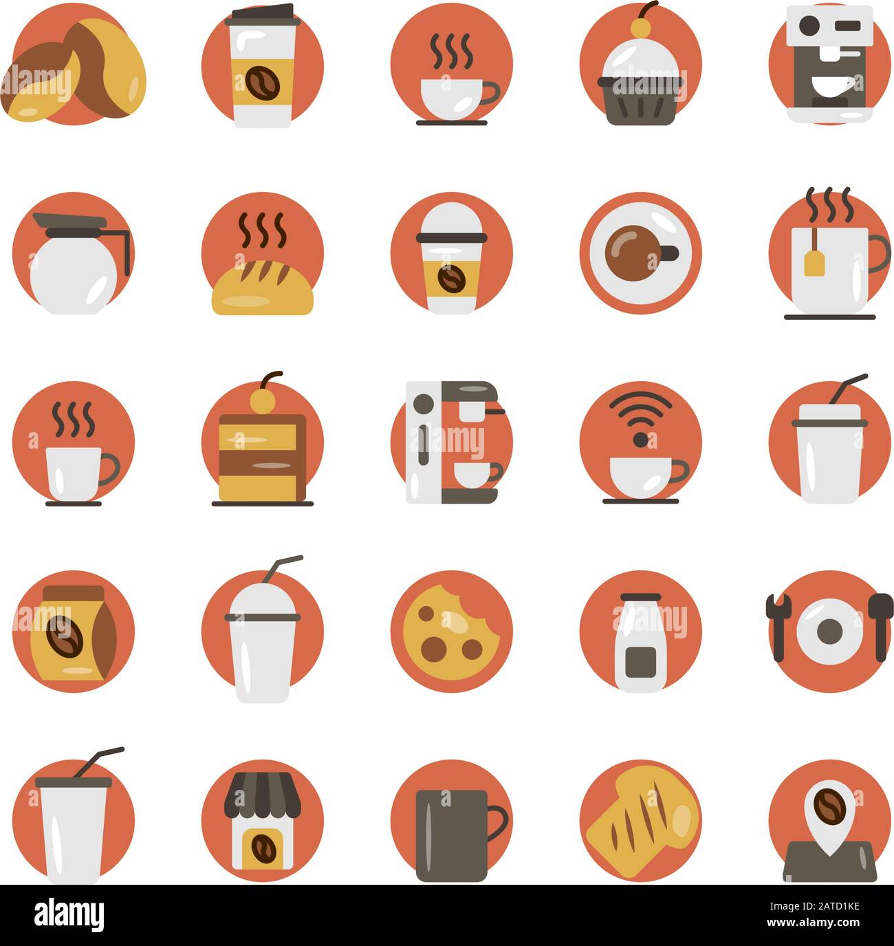 Coffee Shop flat icon set. Vector and Illustration Stock Vector Image ...