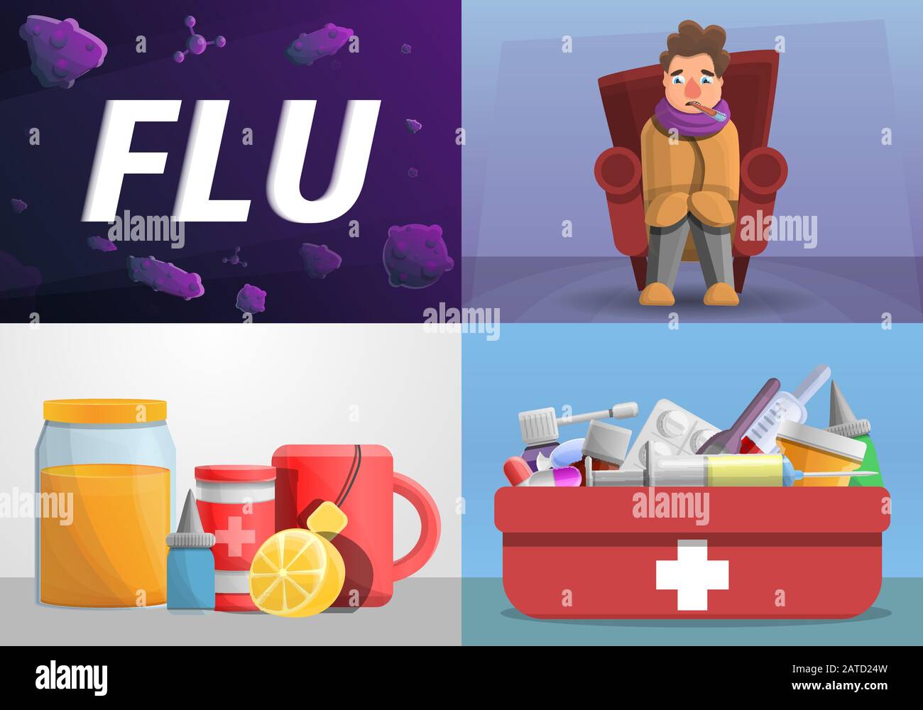 Flu banner set. Cartoon illustration of flu vector banner set for web ...