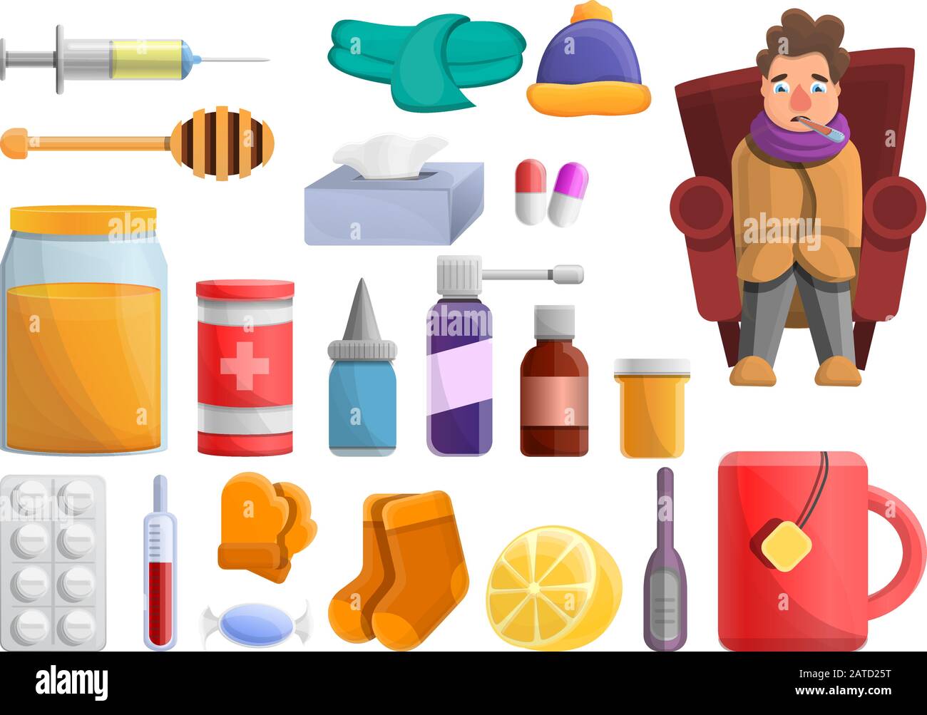 Flu icons set. Cartoon set of flu vector icons for web design Stock ...
