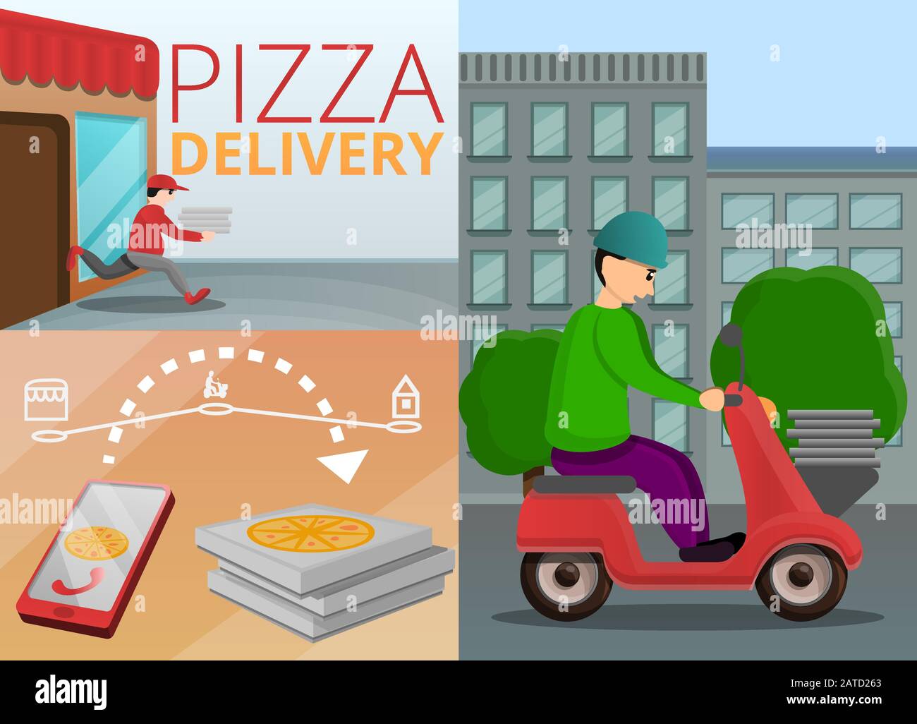 Pizza delivery banner set. Cartoon illustration of pizza delivery ...