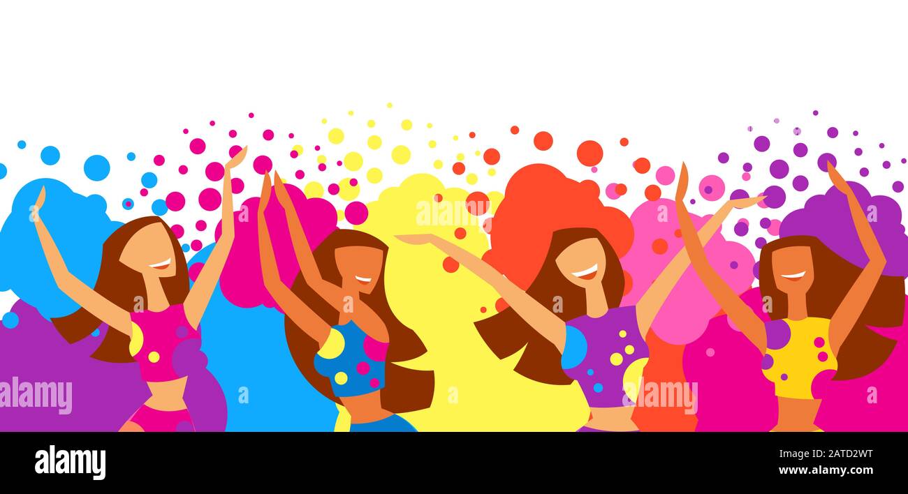 Happy dansing girls throw paint. Poster for Holi color festival Stock ...