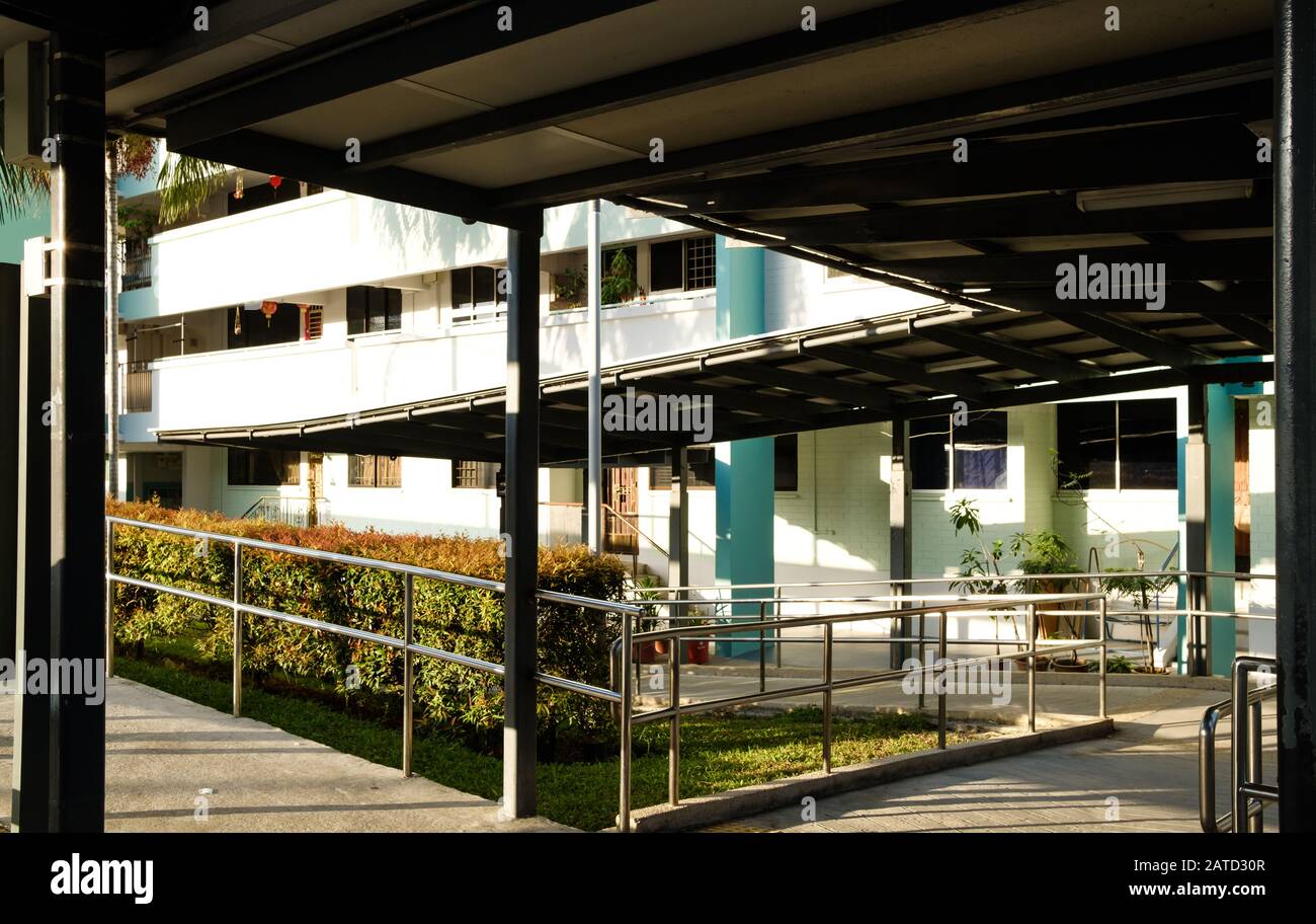 Singapore-26 JAN 2020:Singapore HDB area shelter walk link way view ...