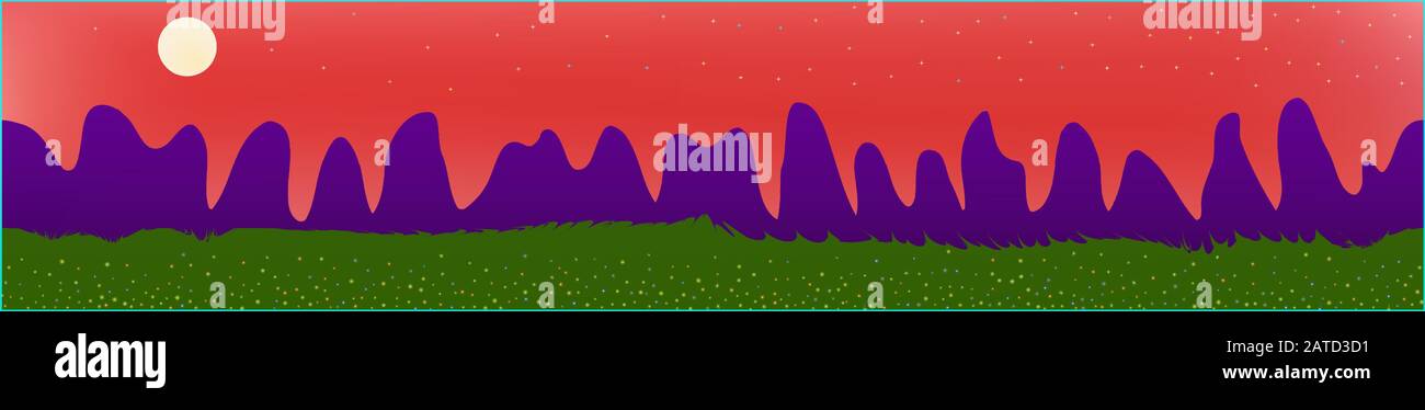 Coral sky, and mountains landscape. Abstract, horizontal texture ...