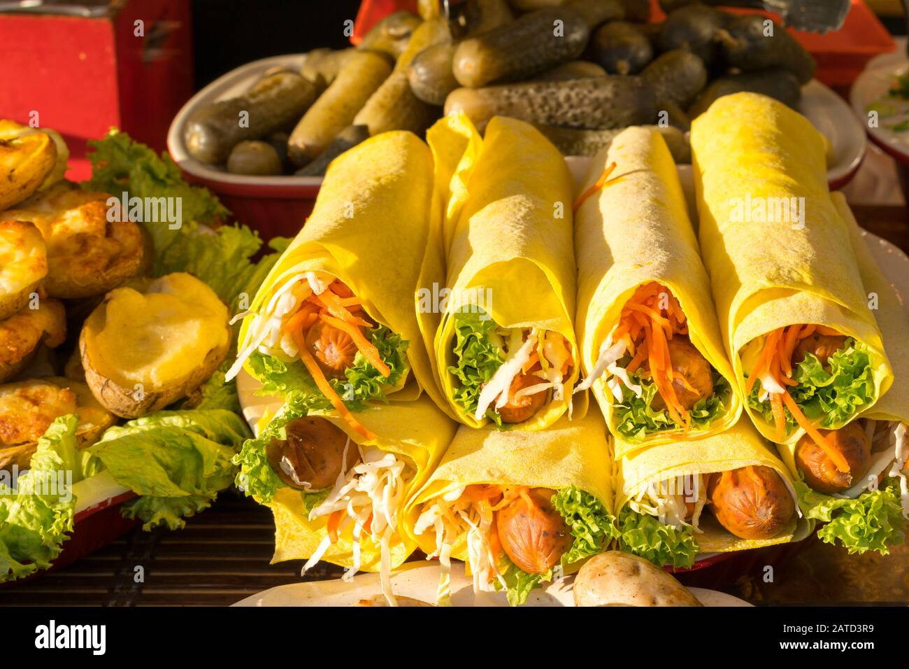 Burrito with sausage. Street food concept Stock Photo - Alamy