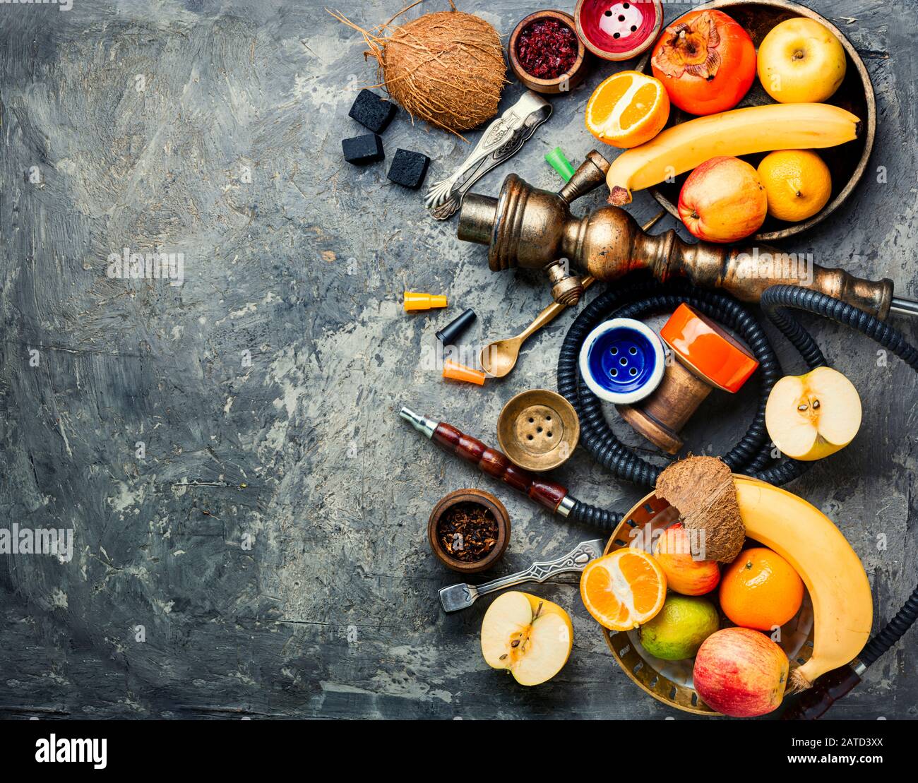 Oriental smoking shisha.Details of a hookah and fruit smoking tobacco ...