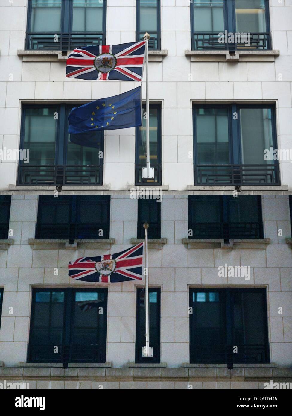 Union flag lowered eu hi-res stock photography and images - Alamy