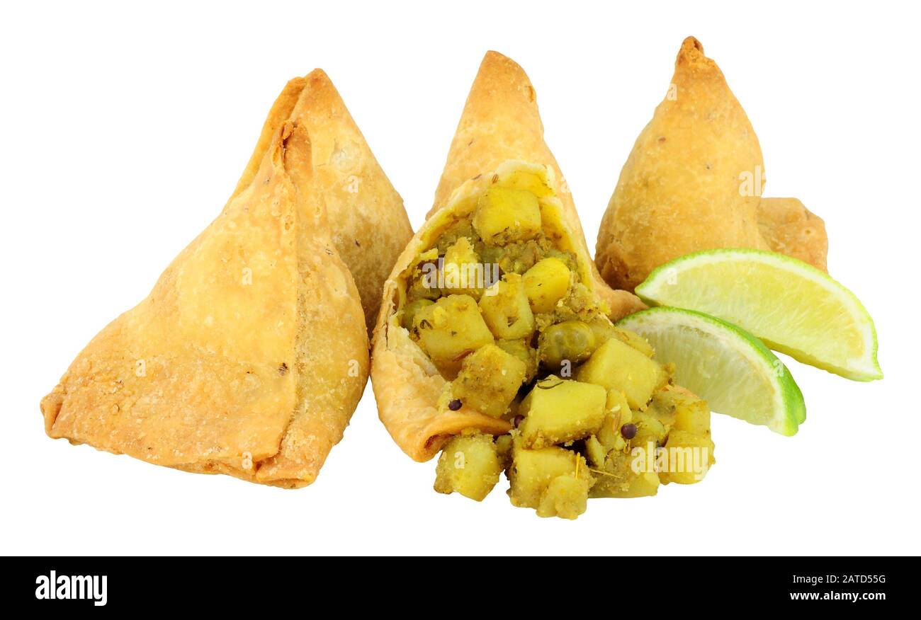 Punjabi style vegetable samosas isolated on a white background Stock ...