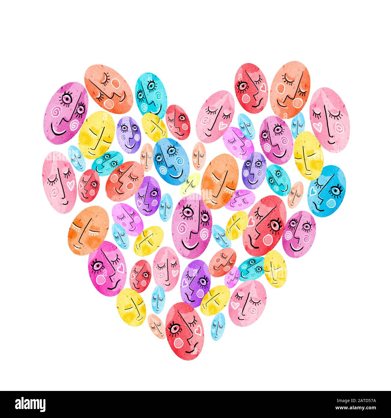 Heart of face with different emotions of love.Gentle concept for ...