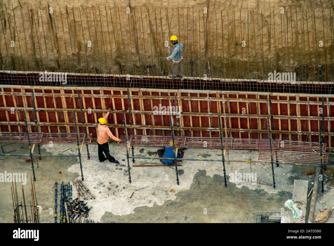 Aerial shot of of a construction work site on a real estate project in ...