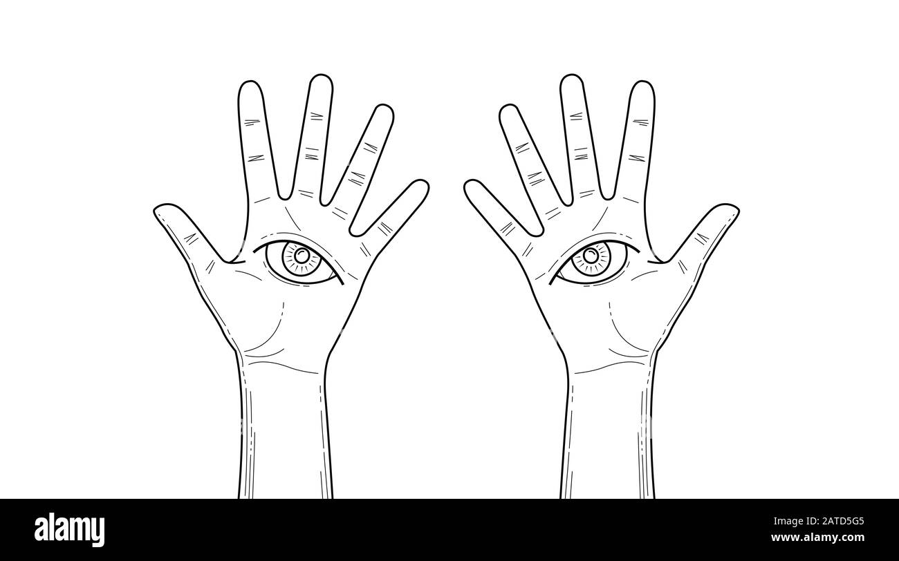 Spiritual hands with allseeing eye drawn on the palms Stock Photo - Alamy