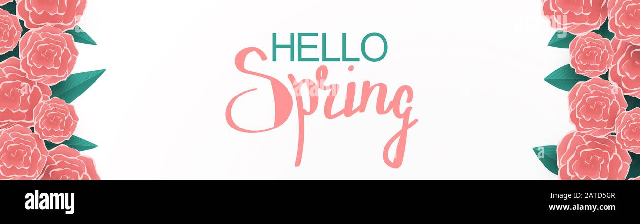 Hello spring with flowers over white background Stock Photo - Alamy