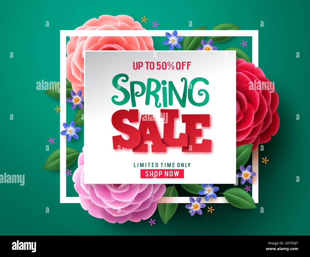 Spring sale flowers vector design. Spring sale discount text and ...