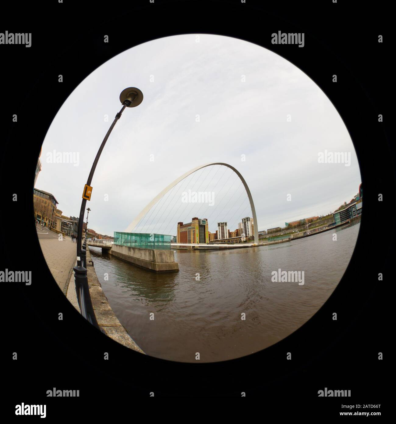 A fish eye view of the Gateshead Millennium Bridge. The bridge connects ...