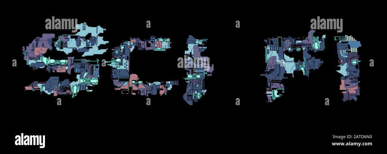 The Words SCI FI Isolated On Black Background. Futuristic Concept ...