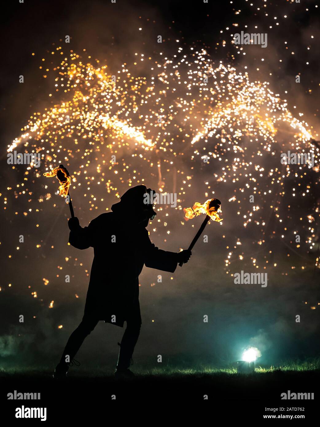A fire artist during the Marsden Imbolc Fire Festival in Yorkshire ...