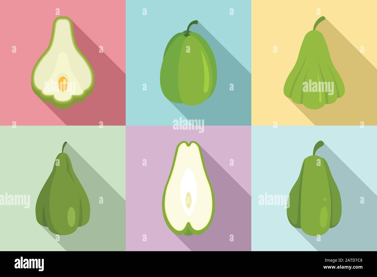 Chayote icons set. Flat set of chayote vector icons for web design ...