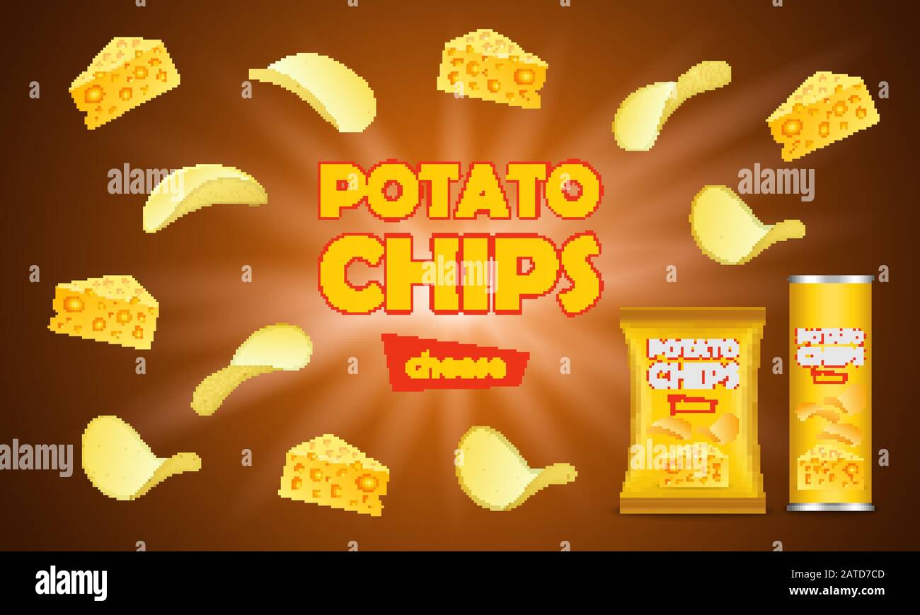 Chips potato concept background. Realistic illustration of chips potato ...