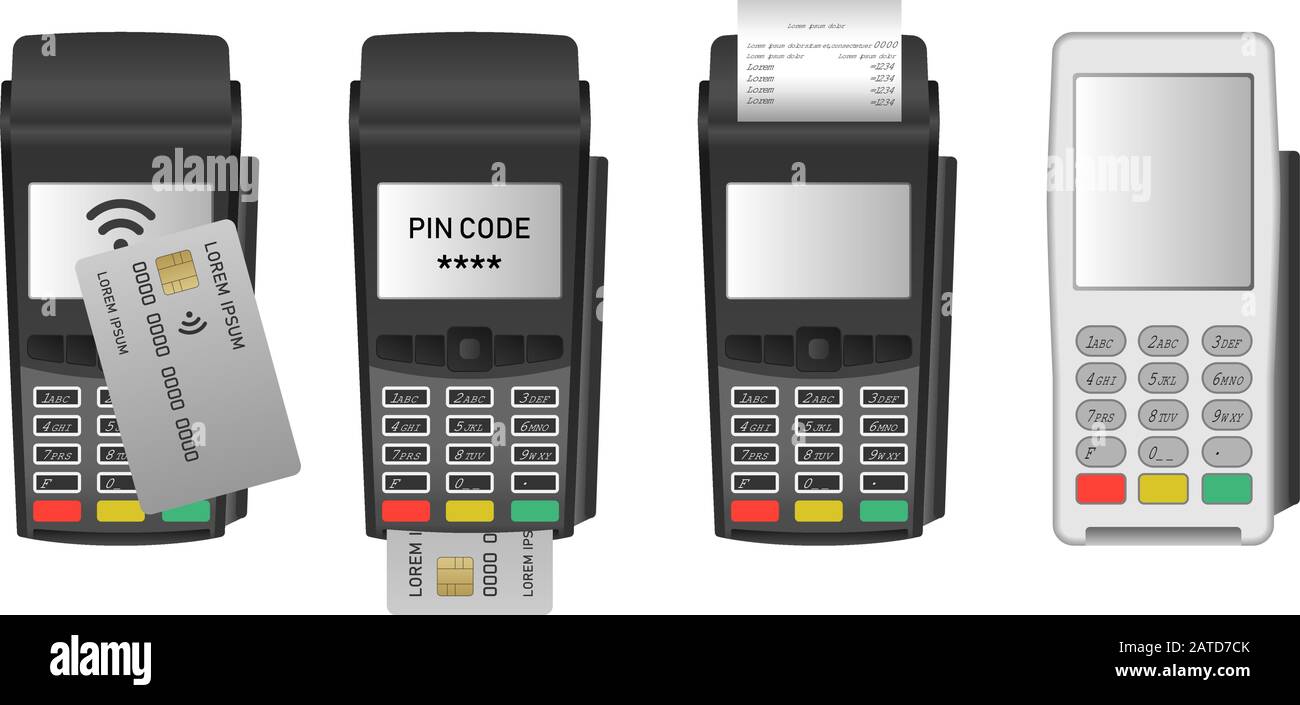 Bank terminal icons set. Realistic set of bank terminal vector icons ...