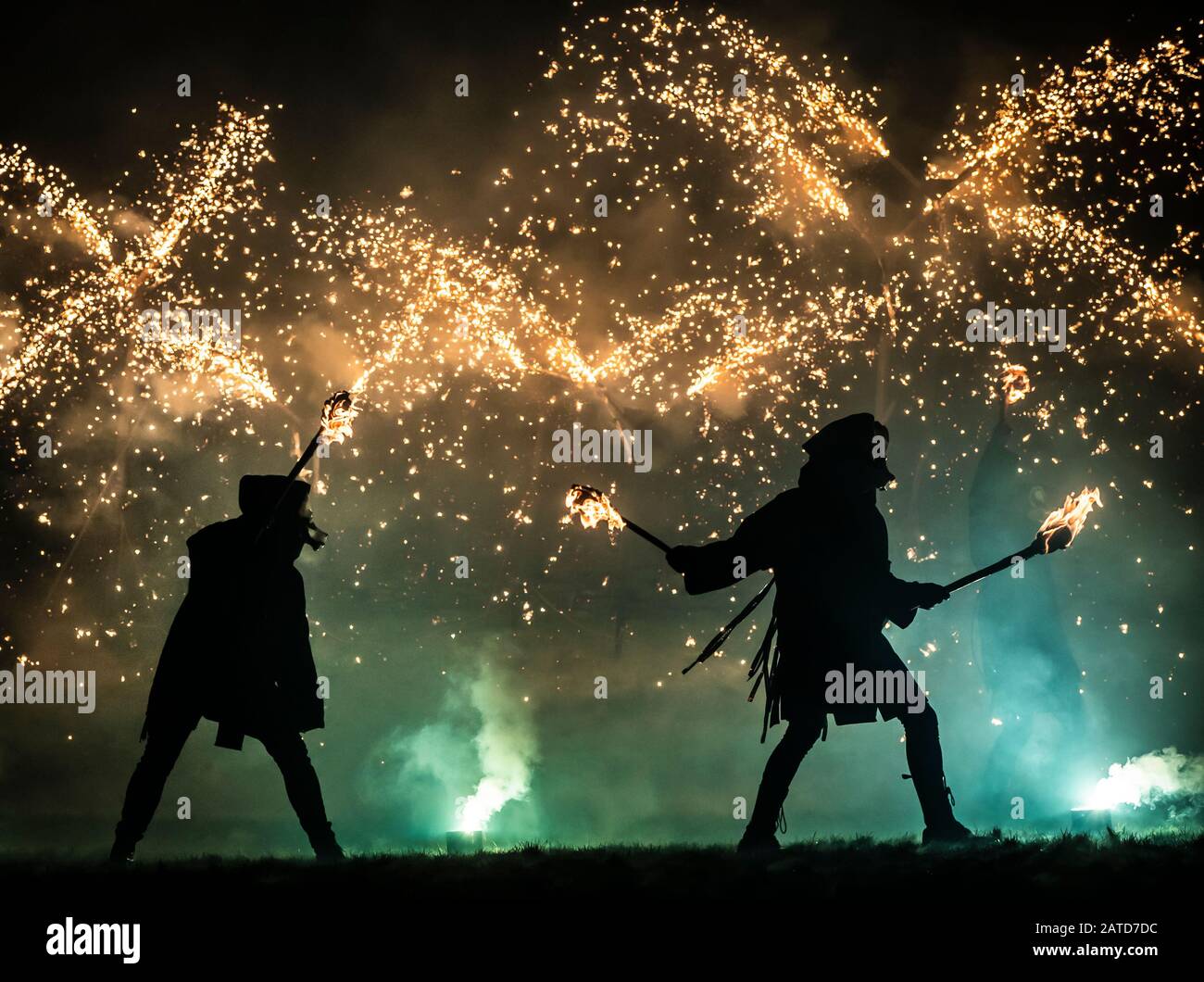 Fire artists during the Marsden Imbolc Fire Festival in Yorkshire. PA ...