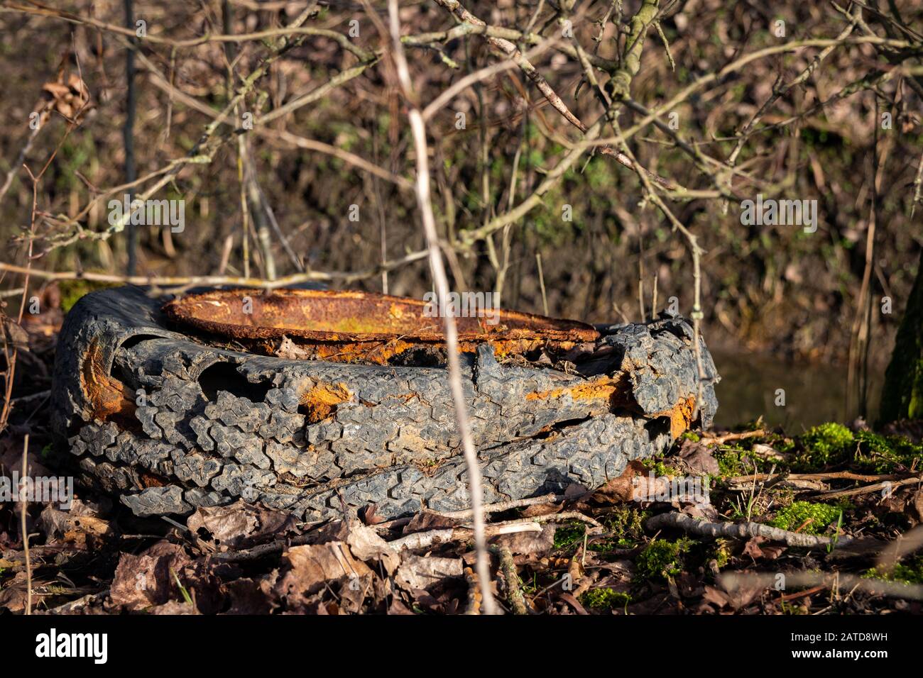 Old tire on rusty rim Stock Photo - Alamy