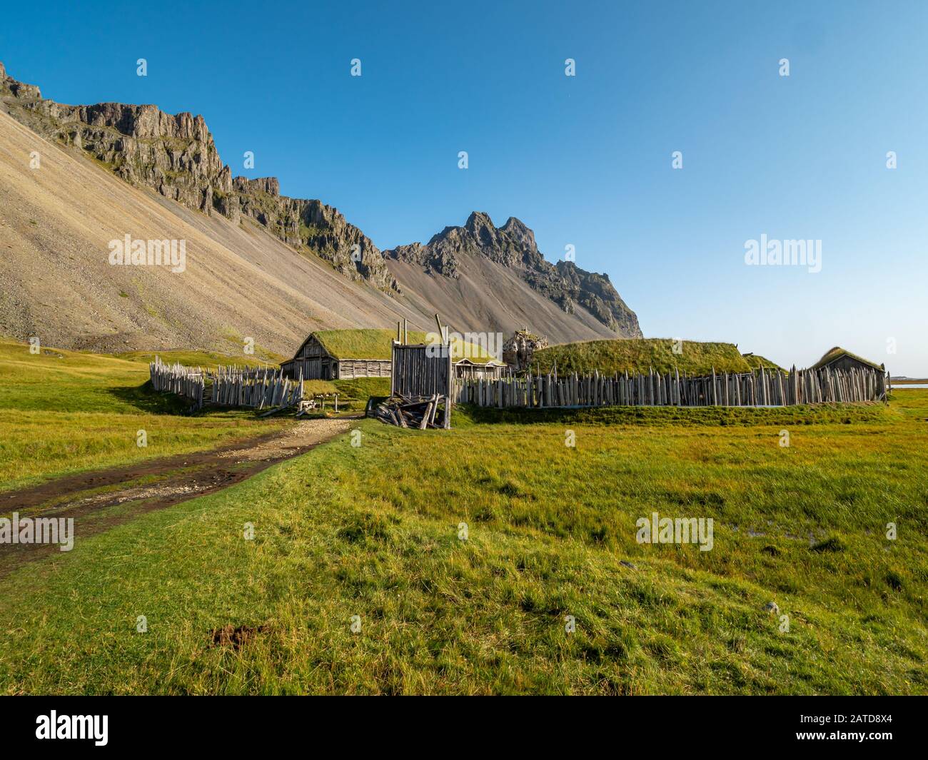 Panorama the viking village in Stokksnes, Iceland with Vestrahorn ...