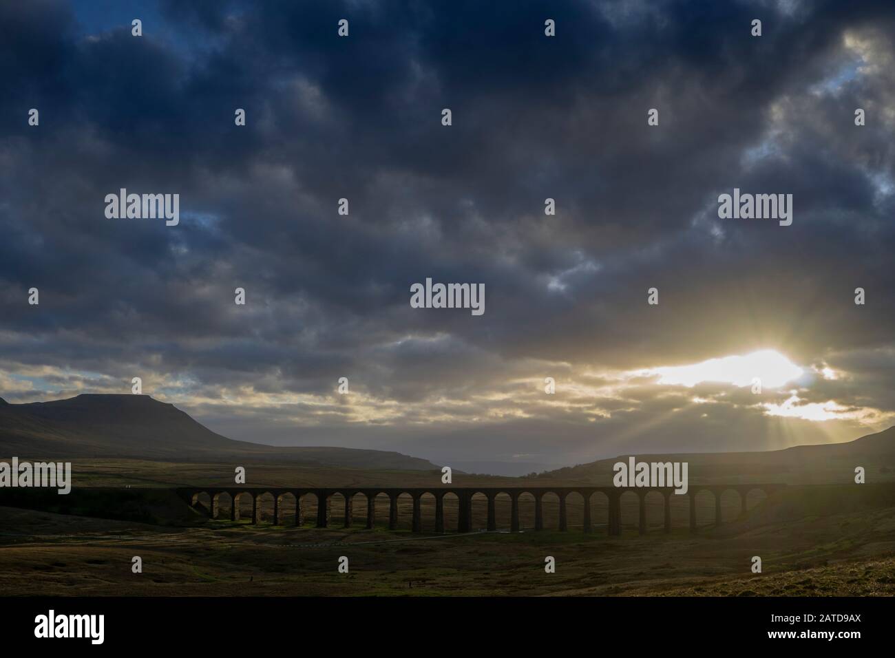 Sunset over Iconic Yorkshire Landmark Ribblehead Viaduct Stock Photo ...