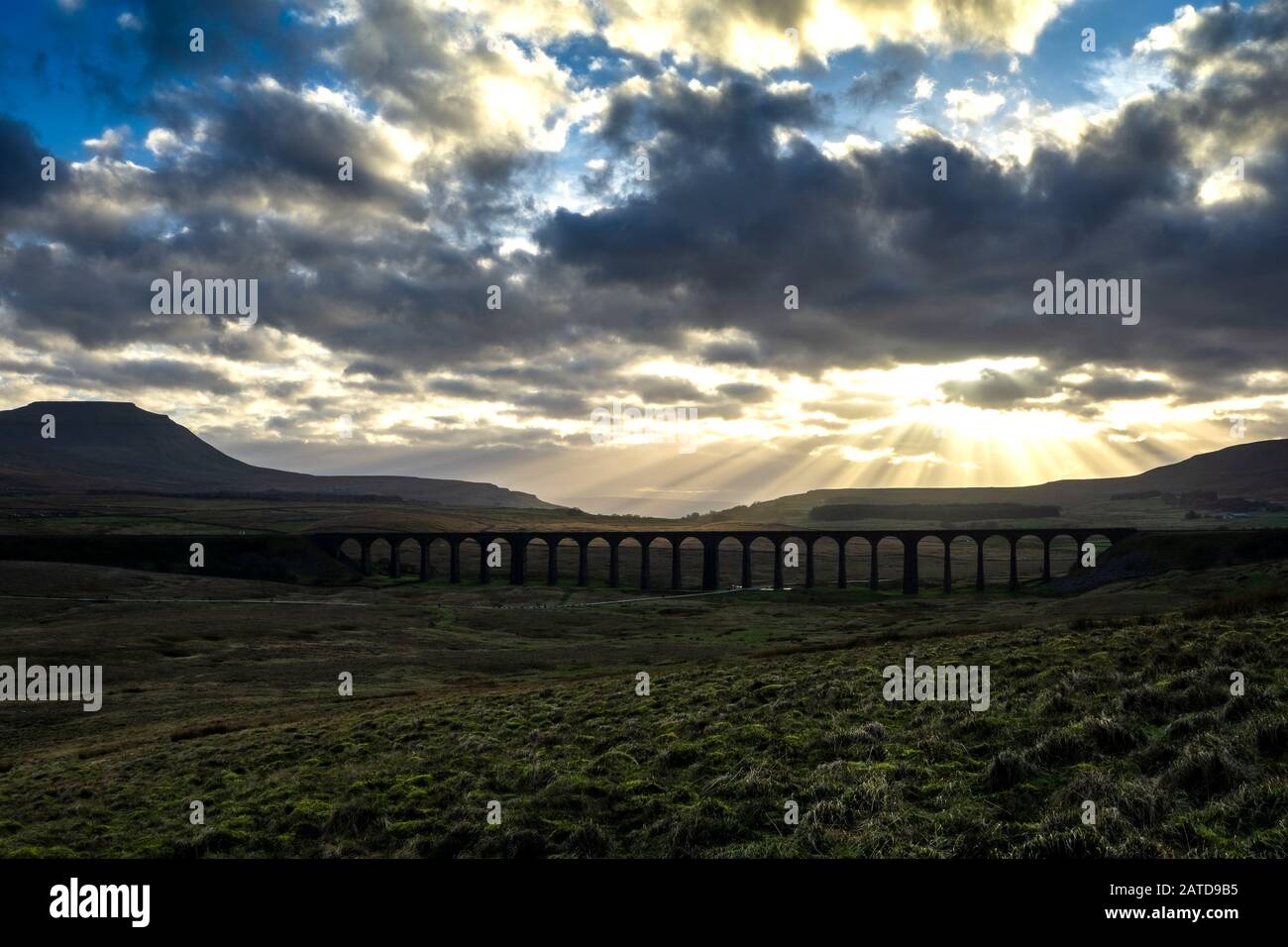 Sunset over Iconic Yorkshire Landmark Ribblehead Viaduct Stock Photo ...