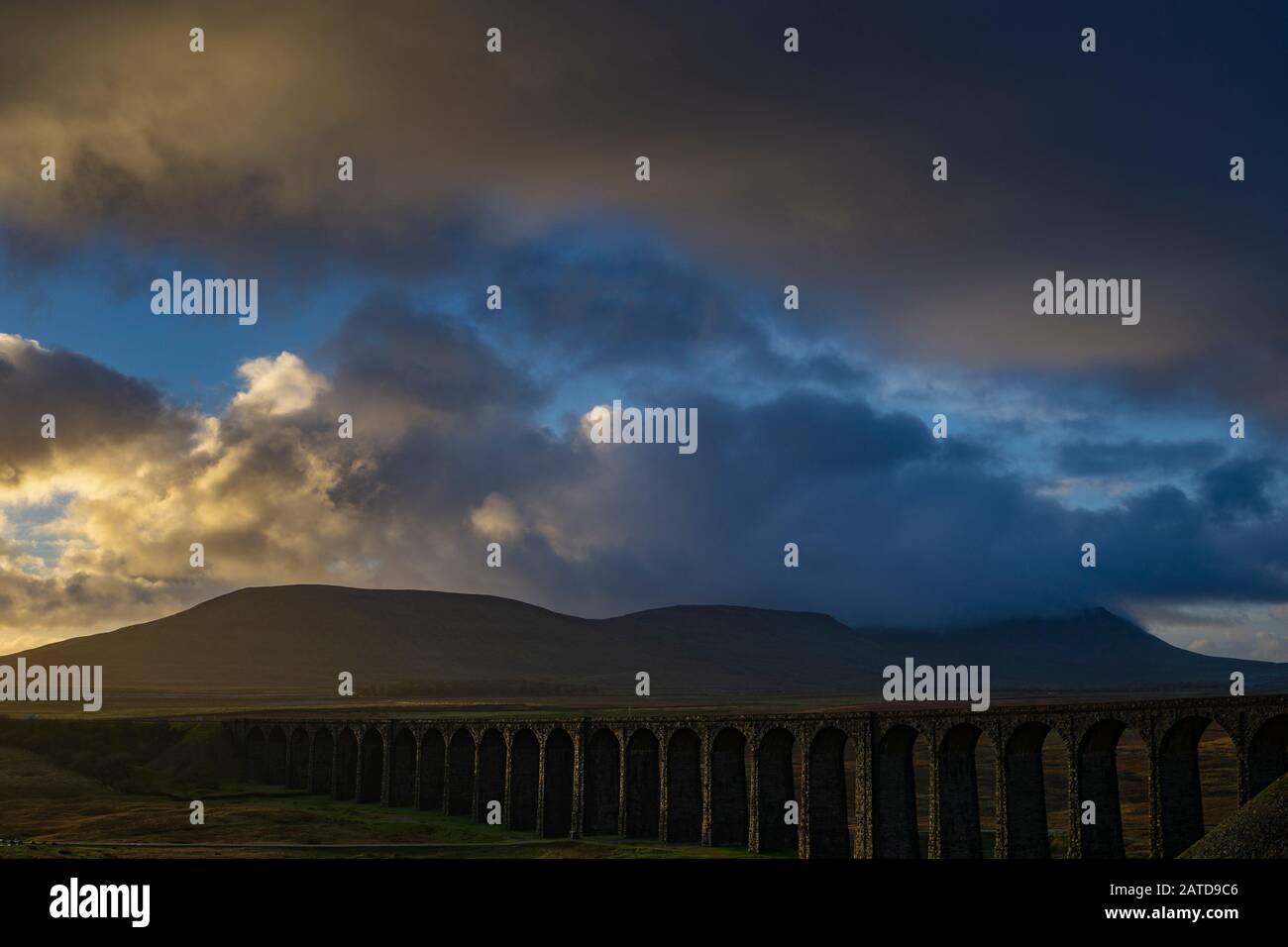 Sunset over Iconic Yorkshire Landmark Ribblehead Viaduct Stock Photo ...