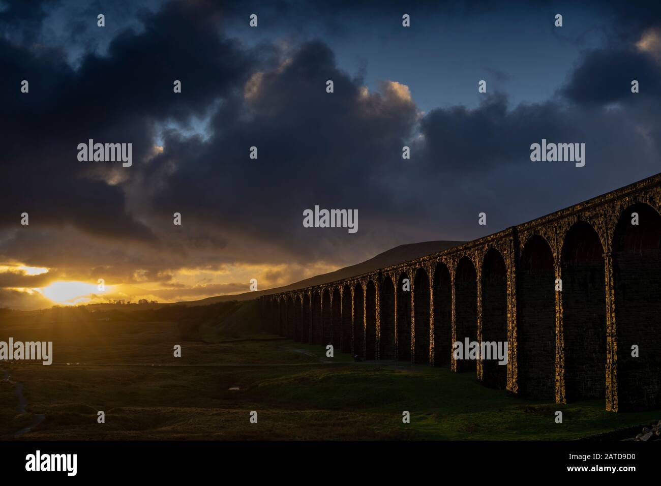Sunset over Iconic Yorkshire Landmark Ribblehead Viaduct Stock Photo ...