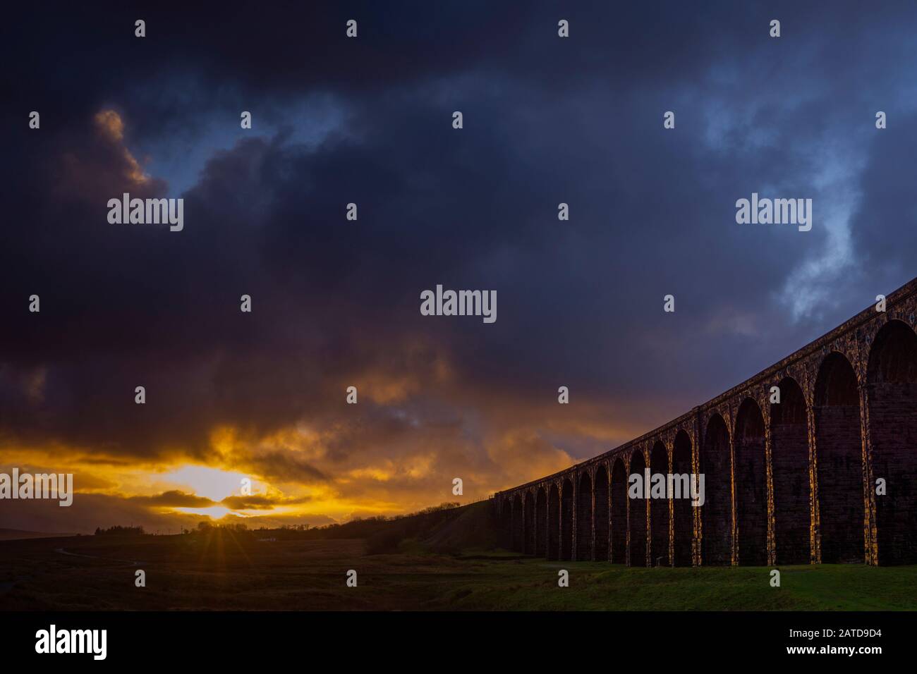 Sunset over Iconic Yorkshire Landmark Ribblehead Viaduct Stock Photo ...