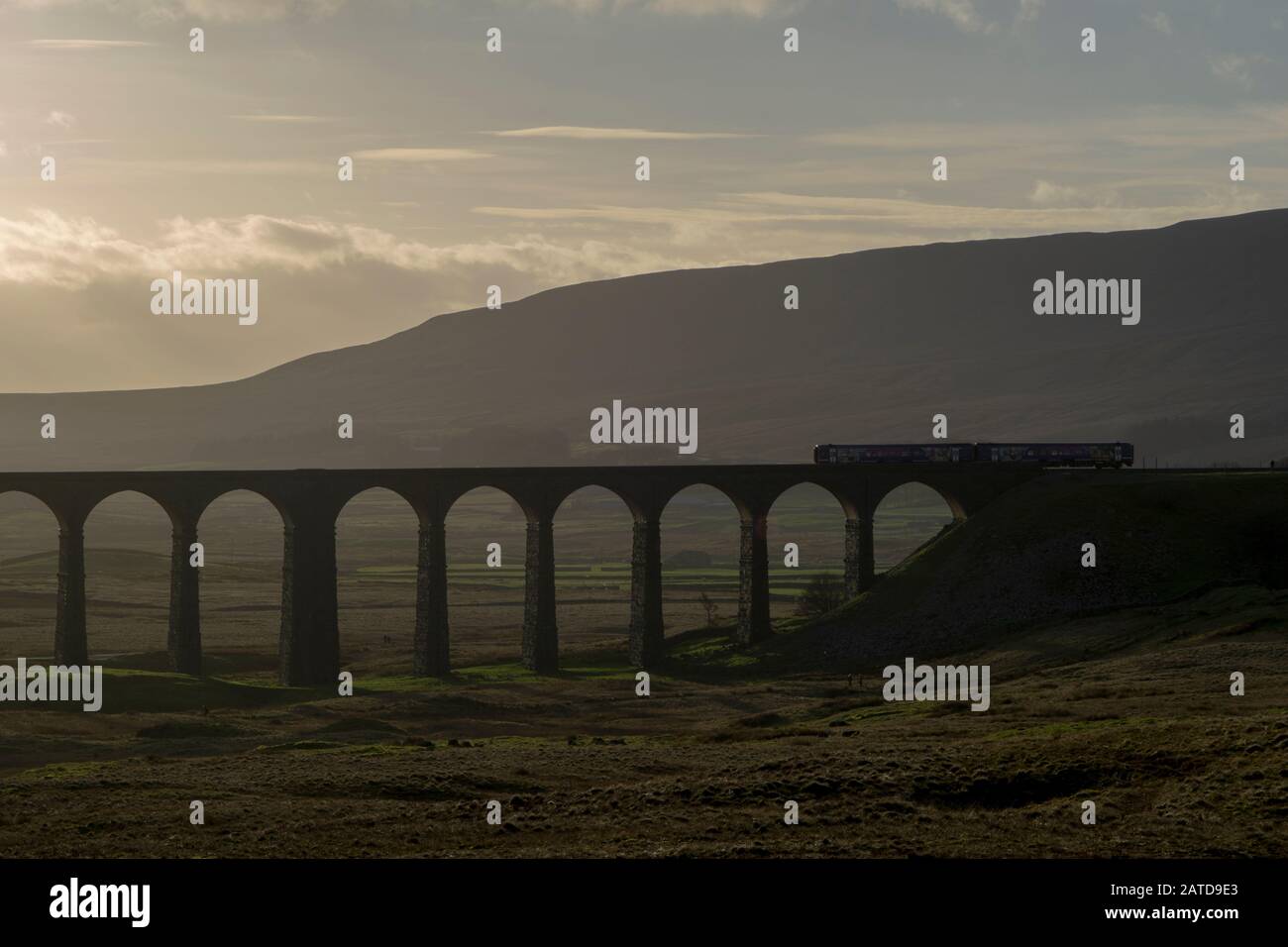 Sunset over Iconic Yorkshire Landmark Ribblehead Viaduct Stock Photo ...