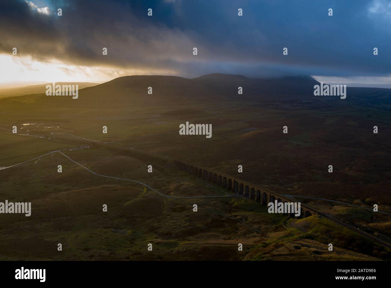 Sunset over Iconic Yorkshire Landmark Ribblehead Viaduct Stock Photo ...