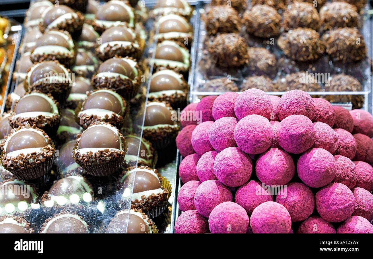 Selection of milk Swiss chocolate truffle Stock Photo - Alamy