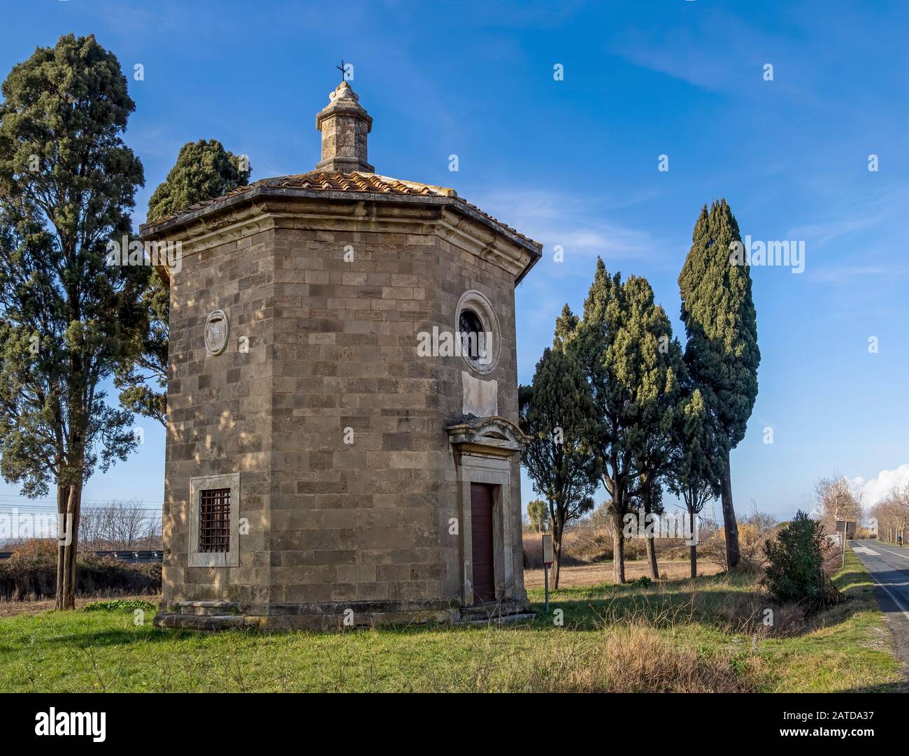 San Guido Oratorio, a small church with cypress trees. Famous location ...