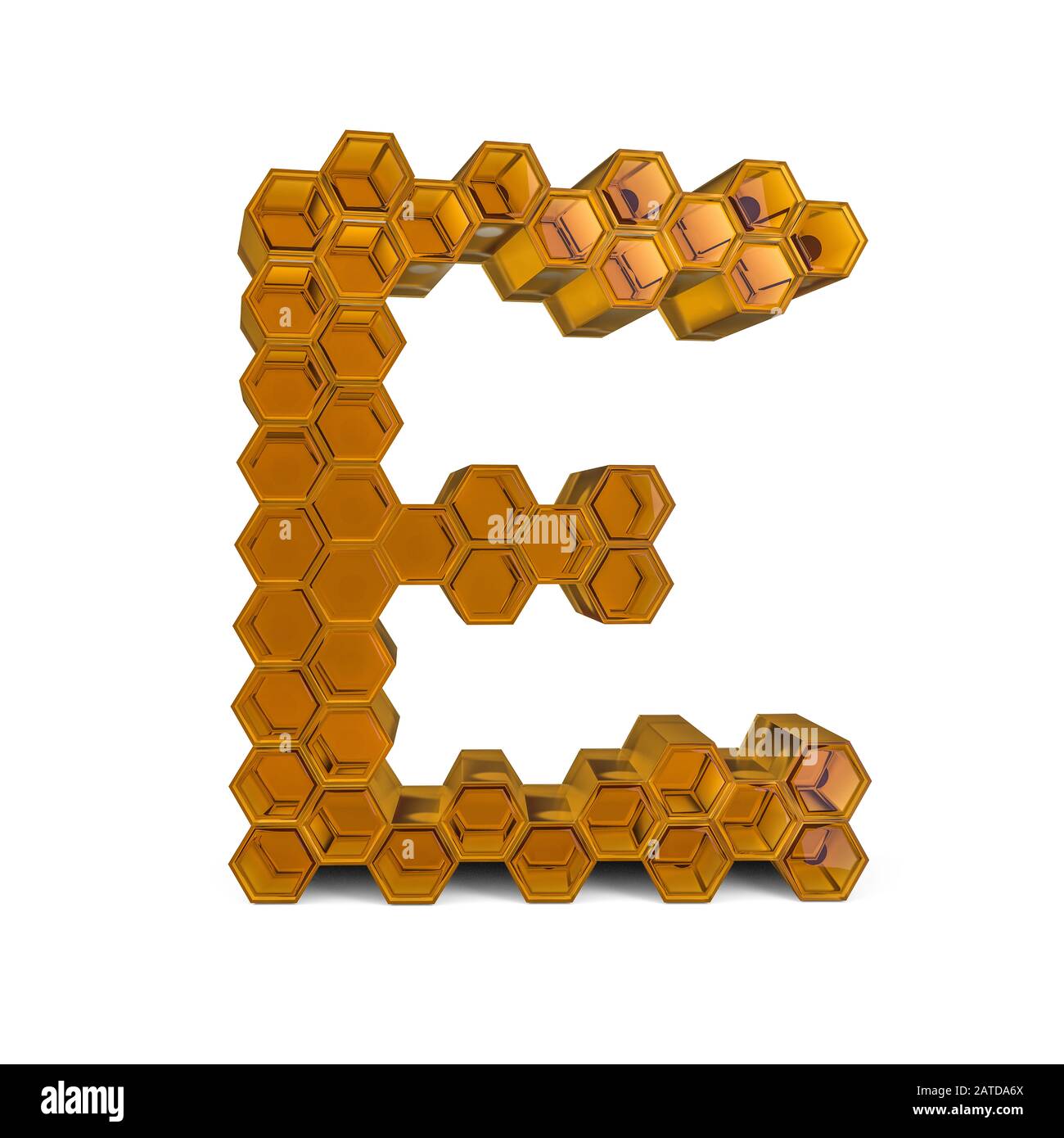 Capital letter E. Uppercase. Orange glossy abstract honeycomb font. 3D ...