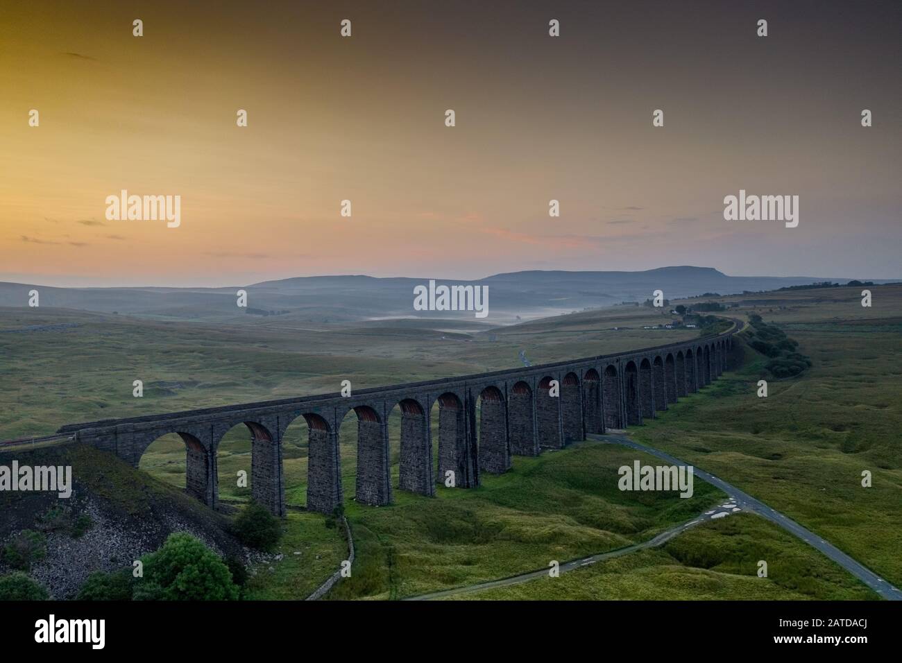 Sunset over Iconic Yorkshire Landmark Ribblehead Viaduct Stock Photo ...