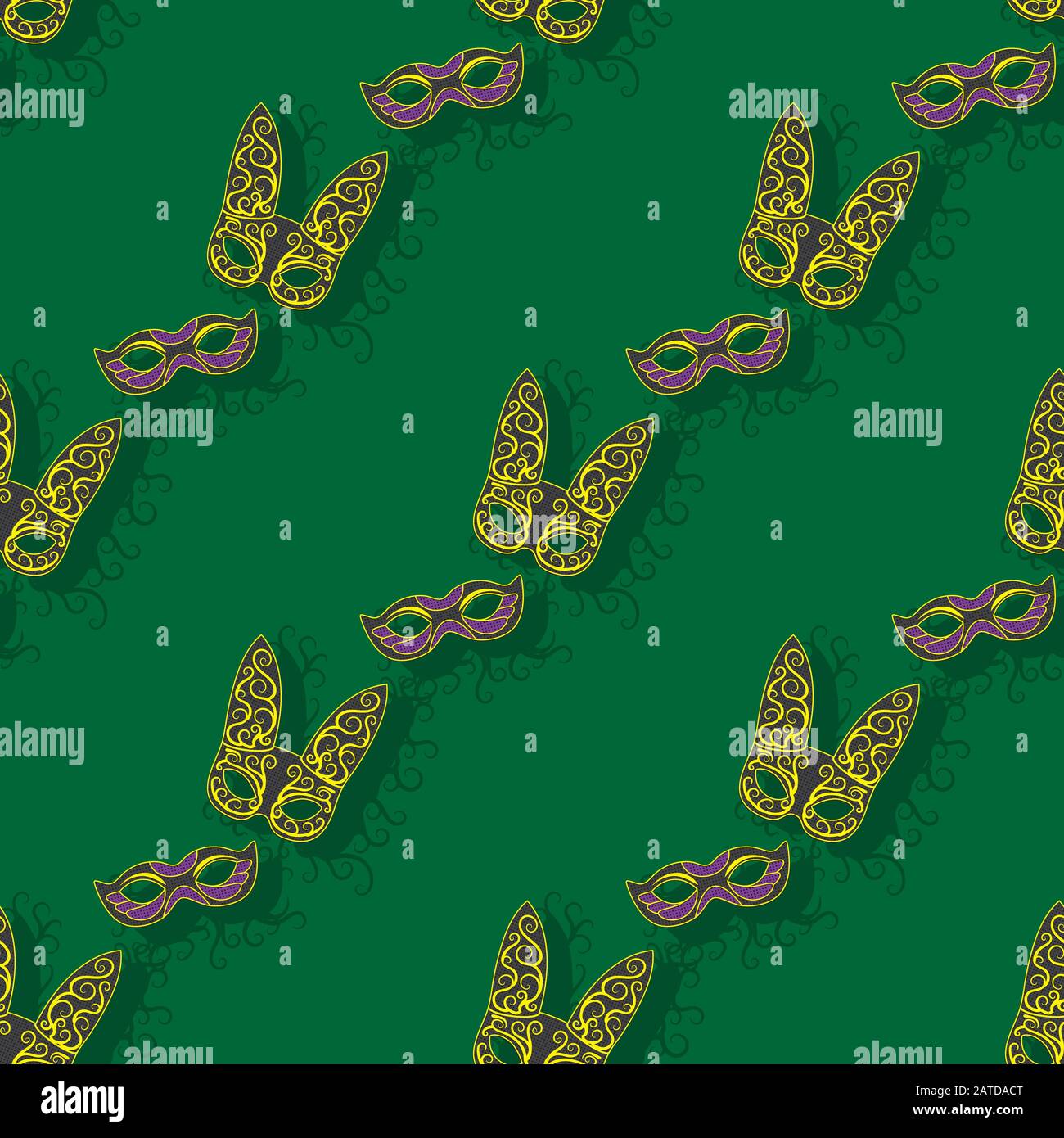 Mardi Gras seamless pattern with carnival masks on a green background ...